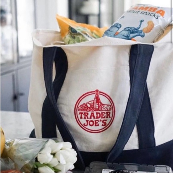 trader joe’s | Bags | Nwt Trader Joes Original Classic Reusable Large Tote Bag Navy Color New ...